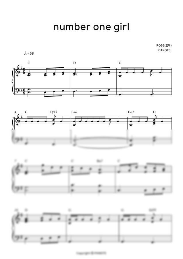 악보 > ROSÉ(로제) - 'number one girl (넘버원걸)' by 피아노트PIANOTE
