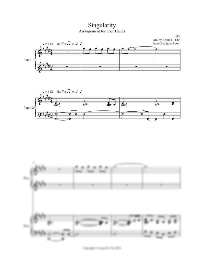 악보 > 방탄소년단 (BTS) - Singularity (4 hands, 2 Piano) by LeannCho