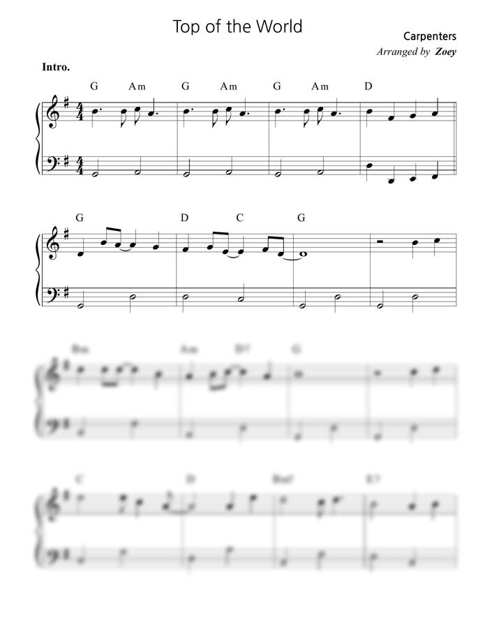 악보 > Carpenters - Top of the World by Zoey