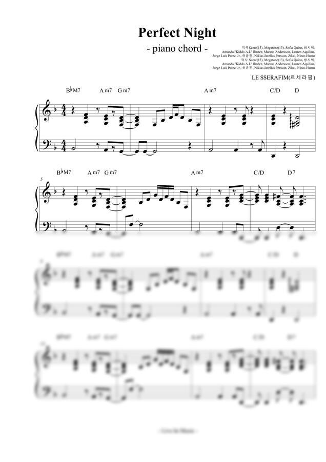 악보 > 르세라핌(LE SSERAFIM) - Perfect Night (피아노반주) by Live In Music
