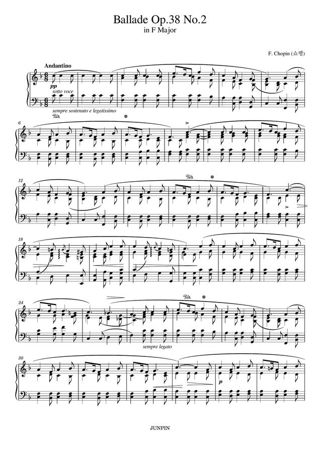 악보 > F. Chopin (쇼팽) - Ballade Op.38 No.2 (발라드 2번) by JUNPIN
