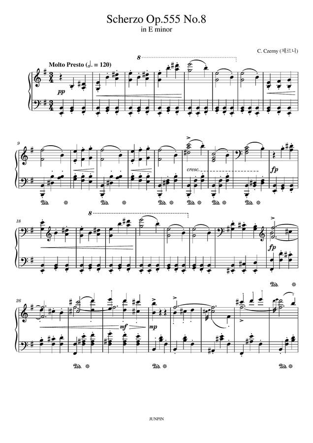 악보 > C. Czerny (체르니) - Scherzo Op.555 No.8 in E minor (스케르초) (숨겨진 명곡) by JUNPIN