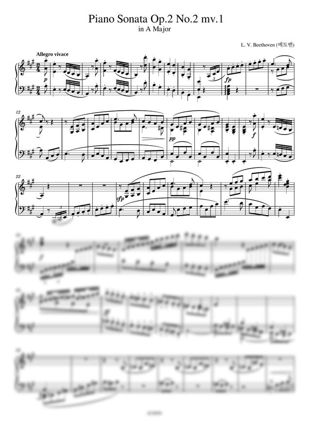 악보 > L. V. Beethoven (베토벤) - Piano Sonata No.2 mv.1 in A Major (소나타 2번 1악장) by JUNPIN