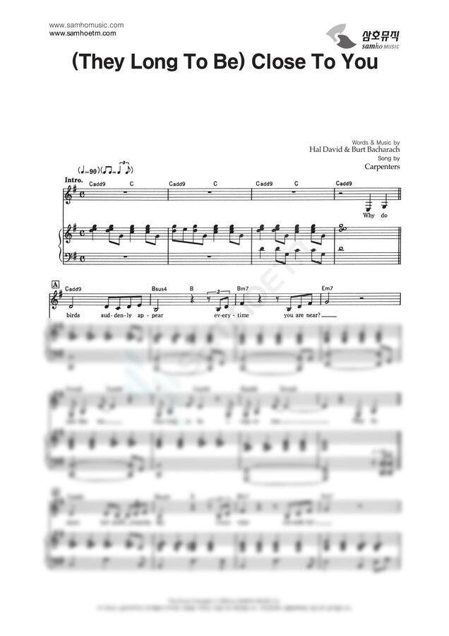 악보 > Carpenters - (They Long To Be) Close To You by 악보마트