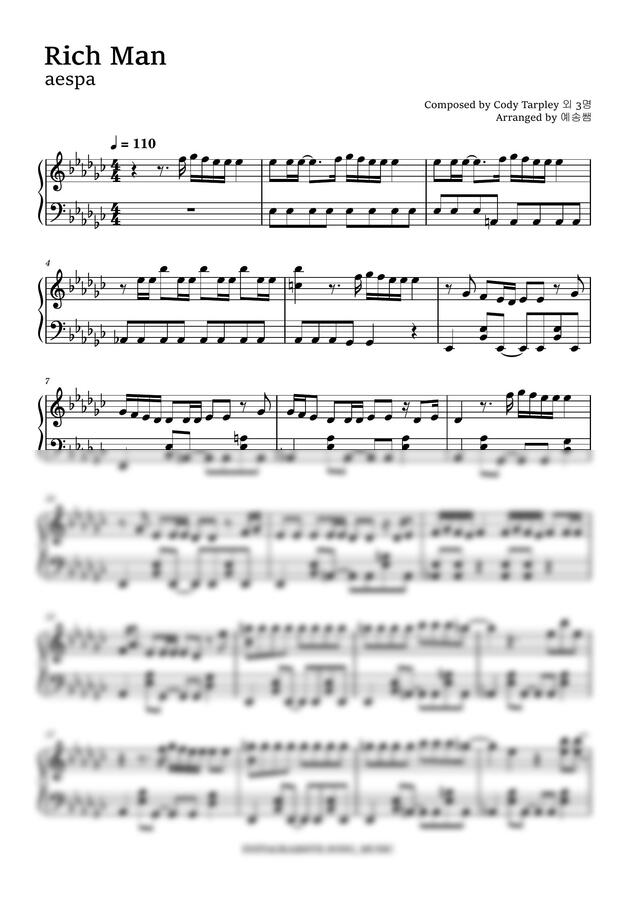 악보 > aespa(에스파) - Rich Man(리치맨) (원곡버전2종악보) by 예송쌤