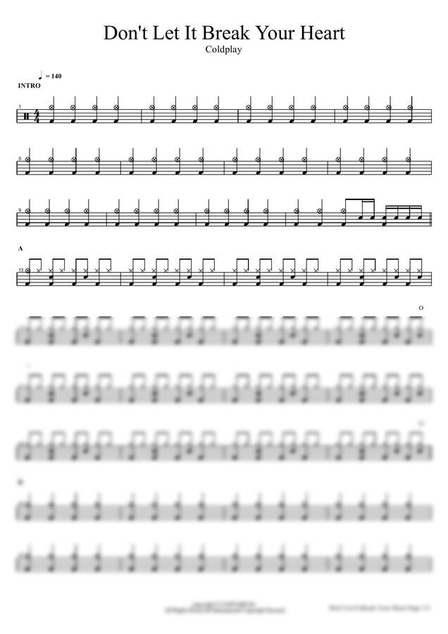 악보 > Coldplay - Don't Let It Break Your Heart | COPYDRUM