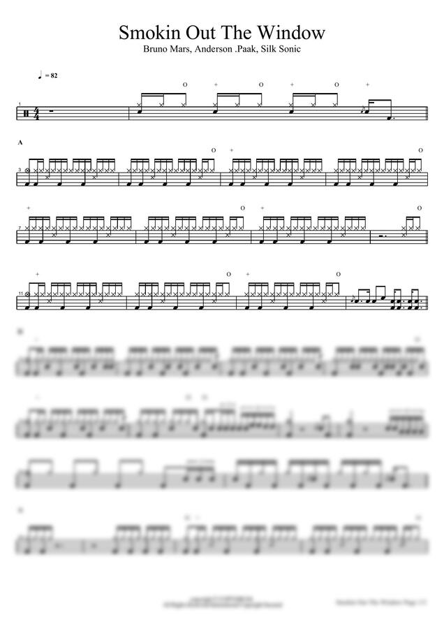 악보 > Bruno Mars, Anderson .Paak, Silk Sonic - Smokin Out The Window by COPYDRUM