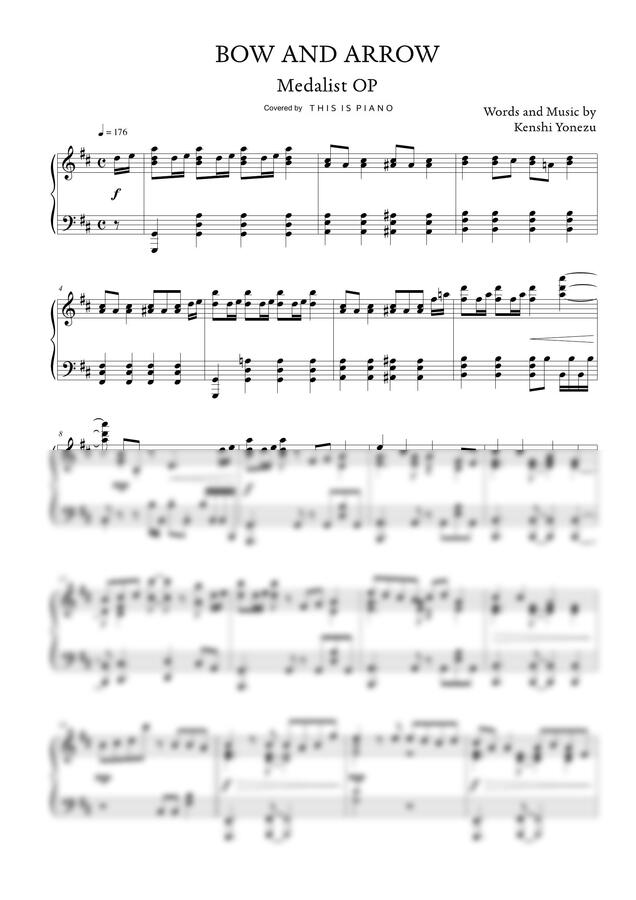 악보 > 요네즈 켄시 - BOW AND ARROW (메달리스트 OP) by THIS IS PIANO