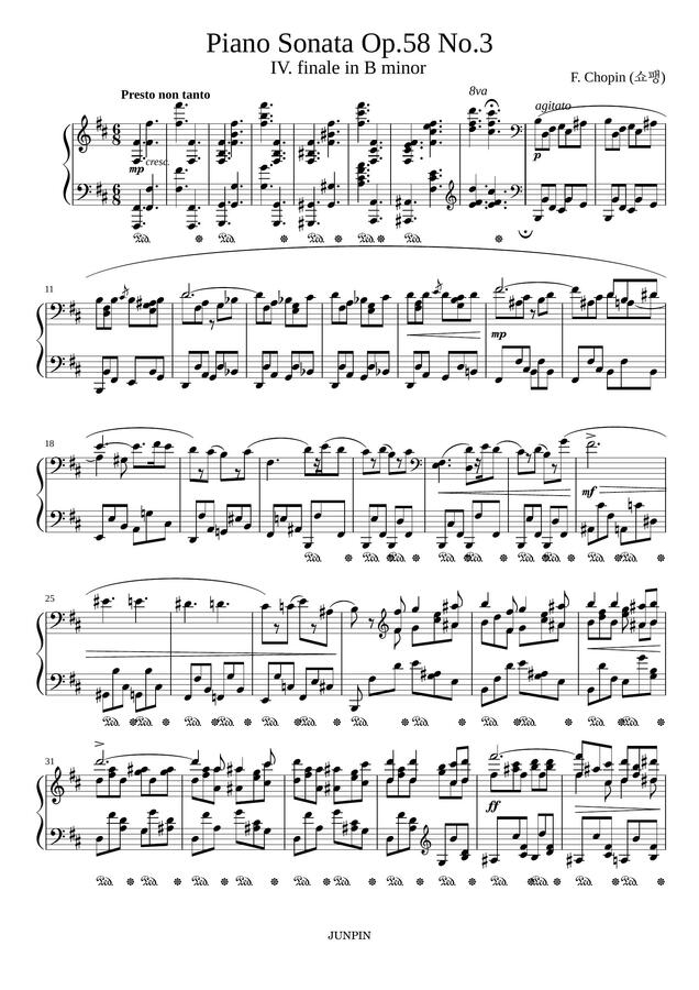 악보 > F. Chopin (쇼팽) - Piano Sonata Op.58 No.3 mv.4 in B minor (소나타 3번 4악장) by JUNPIN