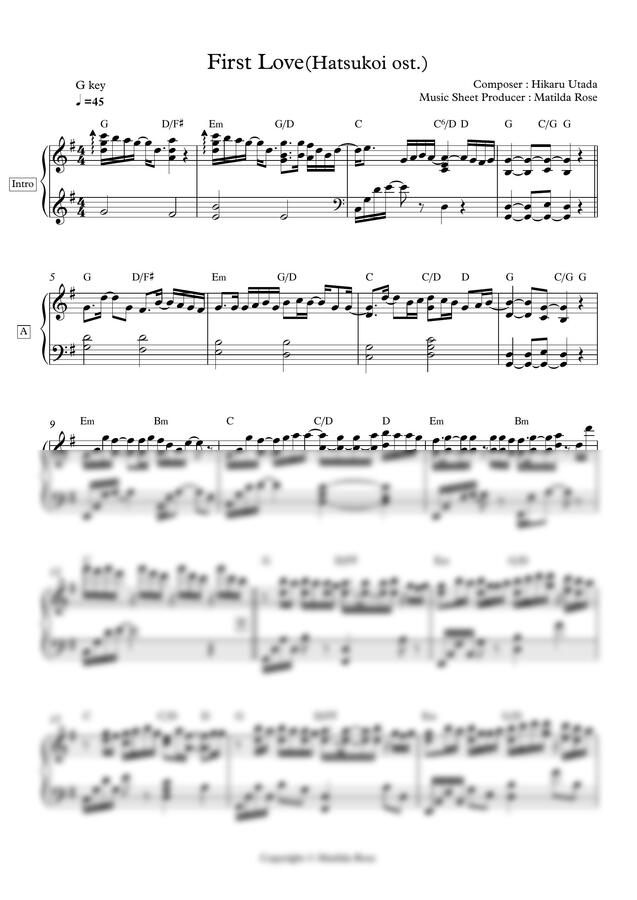 악보 > Hikaru Utada - First Love(하츠코이 OST) by Matilda Rose