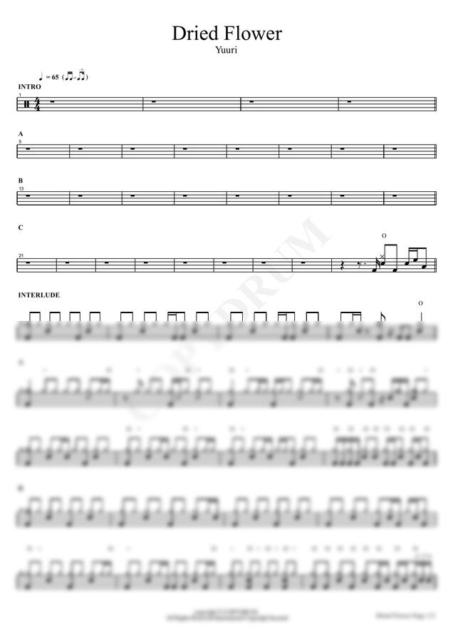 악보 > Yuuri-Dried Flower - Dried Flower | copydrum