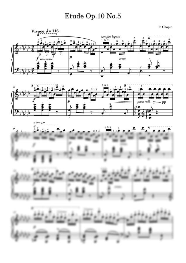 악보 > F.Chopin - Etude Op.10 No.5/쇼팽 에튀드 Op.10 No.5 흑건 (손가락 번호) by 키키정