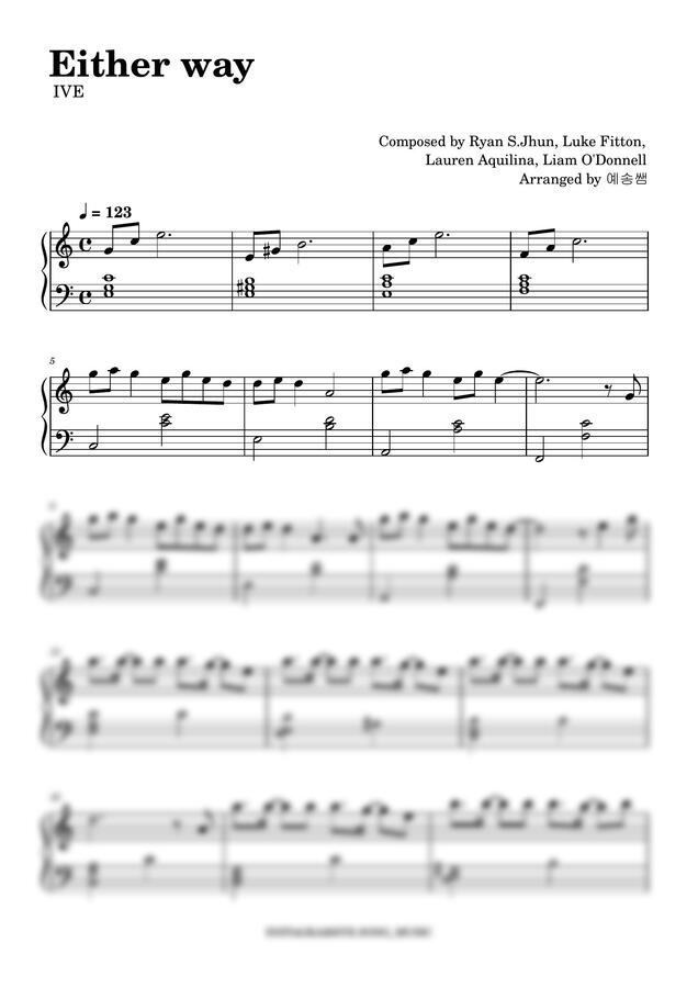 악보 > IVE(아이브) - Either Way (C키편곡 쉬운악보) by 예송쌤