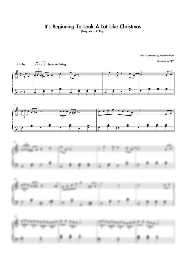 악보 > Meredith Wilson - It's Beginning To Look A Lot Like Christmas (쉬운 악보, C Key) by 청린