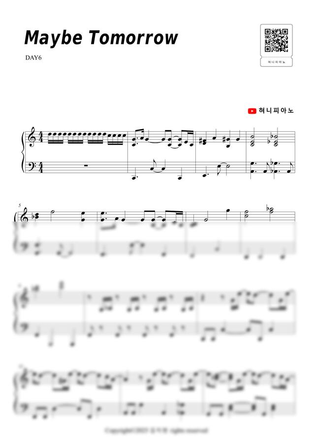 악보 > DAY6(데이식스) - Maybe Tomorrow(1절) (2단계 악보 모음) by 혀니피아노