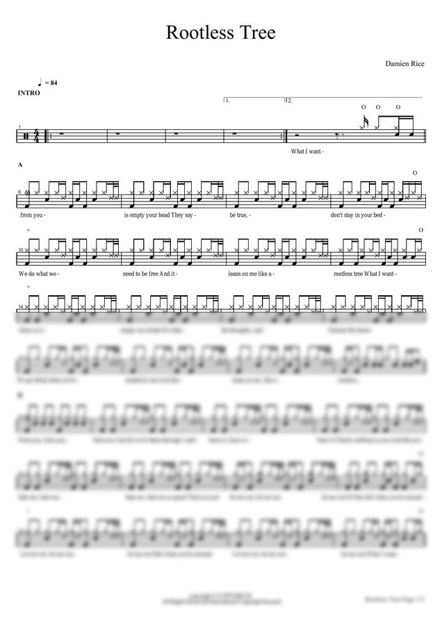 악보 > Damien Rice - Rootless Tree by 카피드럼