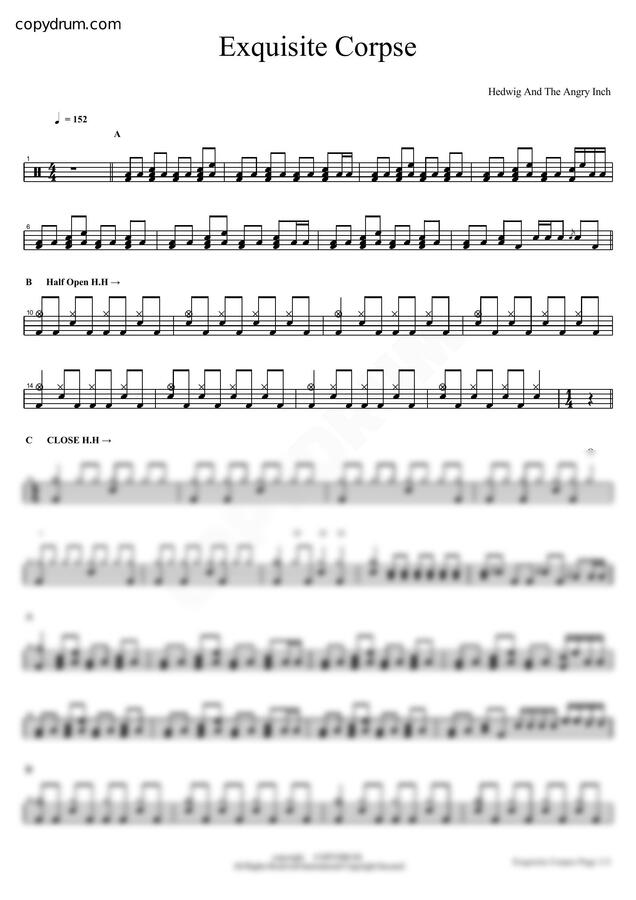 악보 > Hedwig And The Angry Inch - Exquisite Corpse by 카피드럼