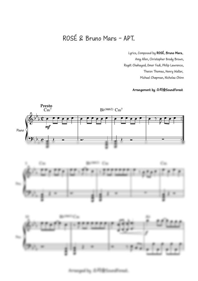 악보 > ROSÉ & Bruno Mars - APT. (원키/난이도 중) by 소리숲SoundForest