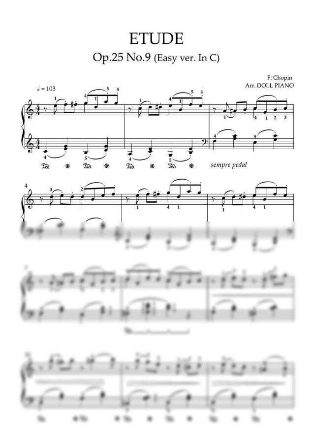 악보 > F. Chopin (쇼팽) - Etude Op.25 No.9 (나비) (큰손, 다장조, 쉬운악보) by DOLL PIANO