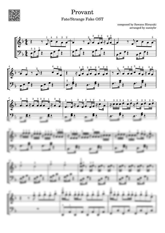 악보 > 사와노 히로유키 - Provant (Fate/Strange Fake OST) (Easy ver.) | sunnybr