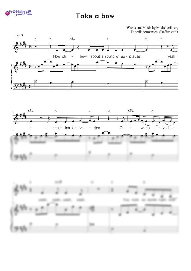 악보 > RIHANNA - Take a bow by 악보마트