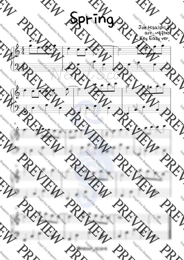 악보 > Hisaishi Joe - Spring (이지 쇼츠 C키) by 너울 클래스