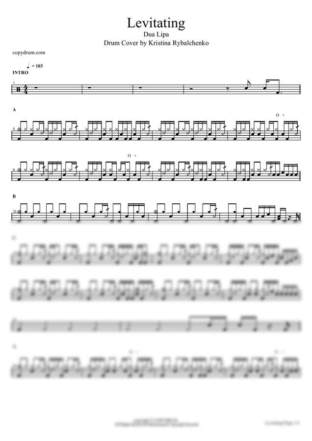 악보 > Dua Lipa - Levitating (Drum Cover by Kristina Rybalchenko) by COPYDRUM