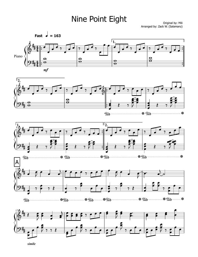 악보 > 디모 OST - Nine Point Eight by Salamanz