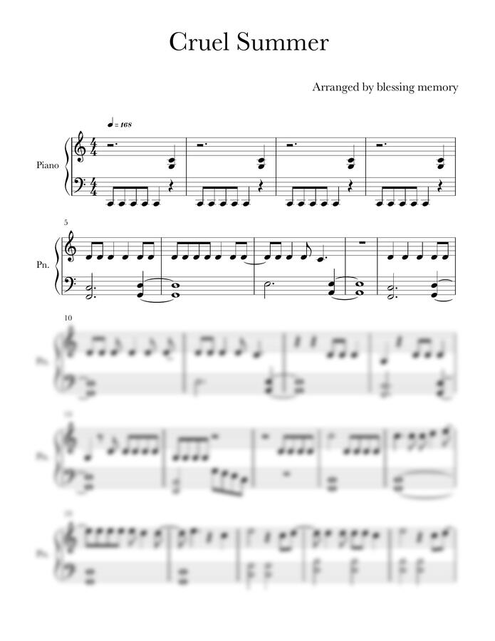 악보 > Taylor Swift - Cruel Summer (쉬움) | Blessing Memory