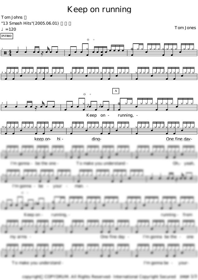 악보 > Tom Johns - Keep on running by 카피드럼