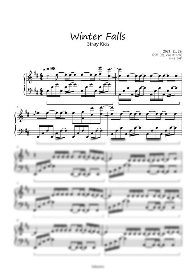 악보 > Stray Kids (스트레이 키즈) - Winter Falls (중급 악보/원키) by Boknowa보노아