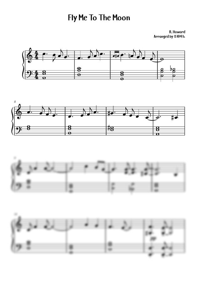 악보 > Bart Howard - Fly Me To The Moon (쉬운 난이도) by 소피아노