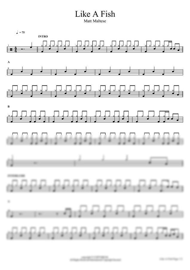 악보 > Matt Maltese - Like A Fish by COPYDRUM