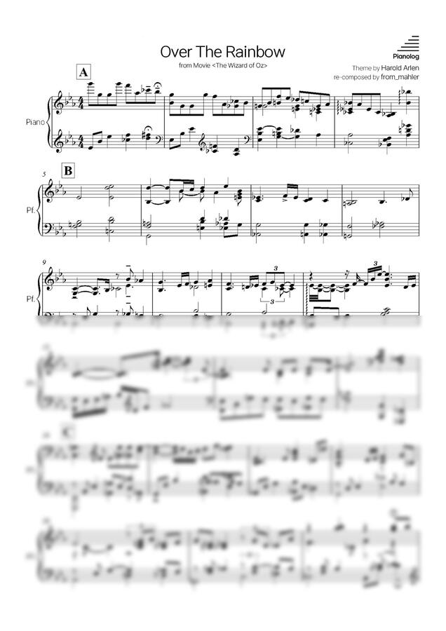 악보 > Judy Garland - Over The Rainbow (오즈의 마법사 OST) by PianologSTUDIO