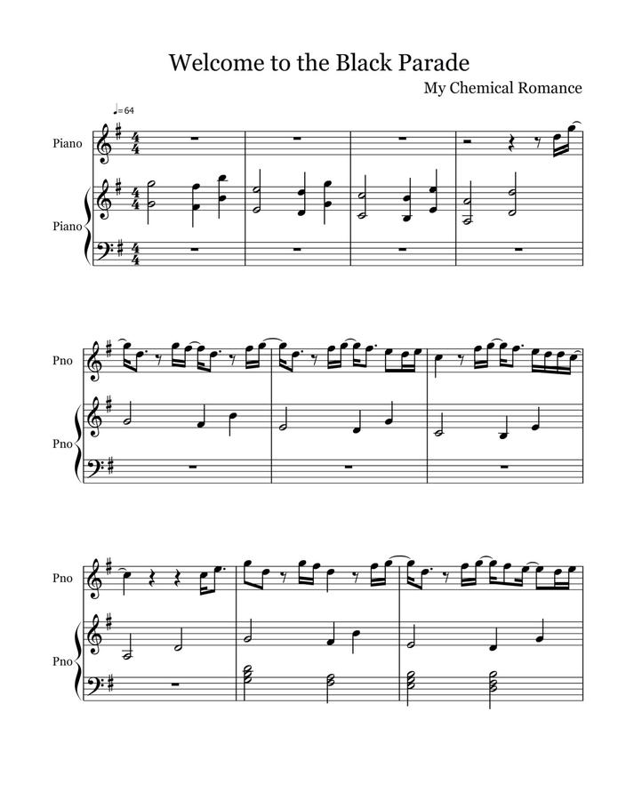 악보 > My Chemical Romance - Welcome To The Black Parade (피아노 3단)
