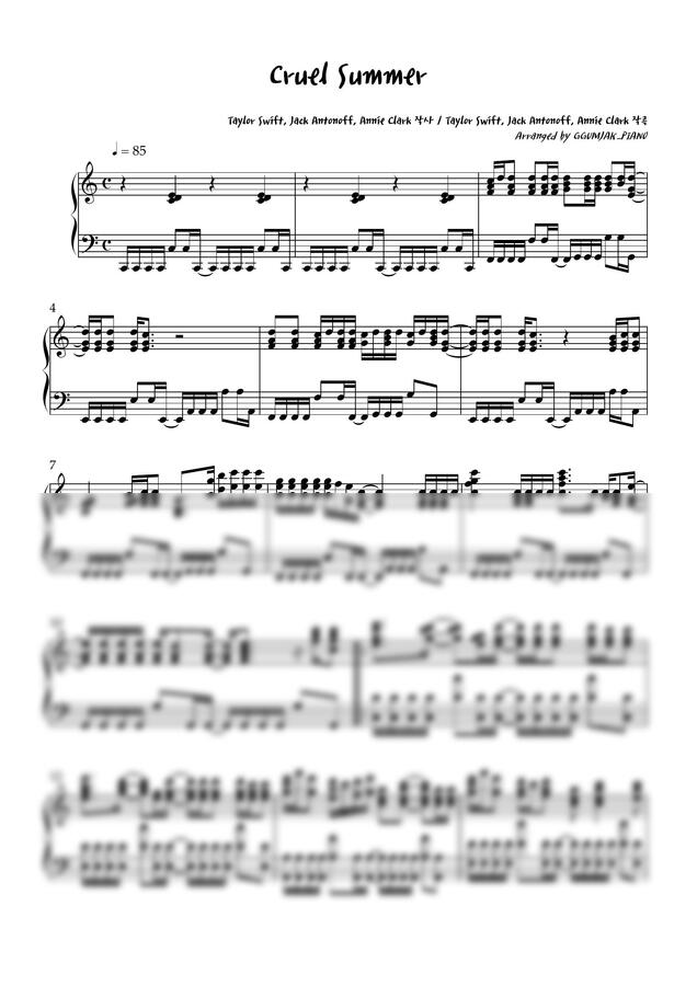 악보 > Taylor Swift - Cruel Summer(C Major, 다장조)