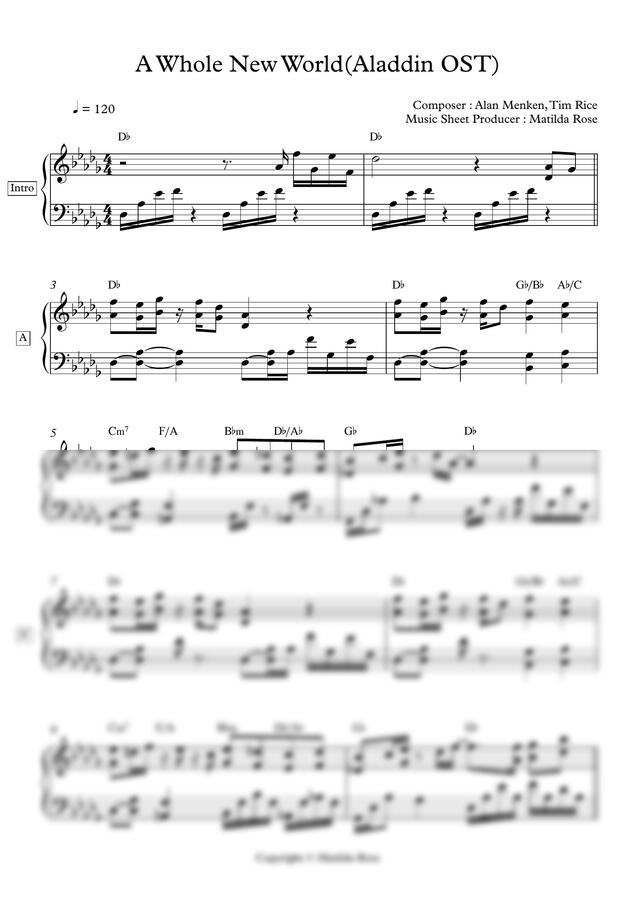 악보 > Alan Menken, Tim Rice - A Whole New World(알라딘 / Aladdin ost) by Matilda Rose