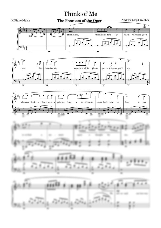 악보 > Andrew Lloyd Webber - Think of Me (오페라의 유령) by K Piano Music