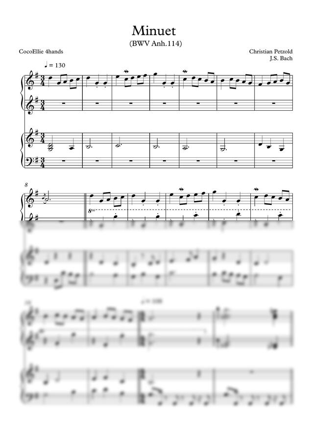 악보 > J.S Bach (바흐) - Minuet(미뉴에트) (4hands, 재즈버전) by 코코엘리