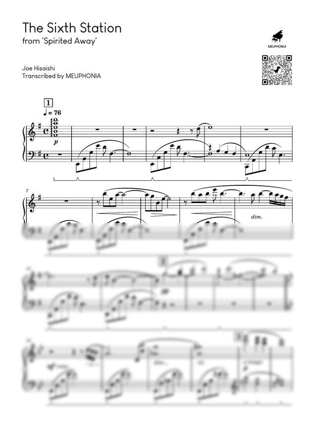 악보 센과 치히로의 행방불명 Ost 6番目の驛 여섯번째 역 손번호 페달 포함 By Meuphonia