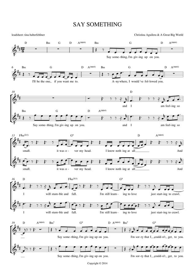 악보 > A Great Big World - Say Something (Feat. Christina Aguilera) (멜로디 악보)