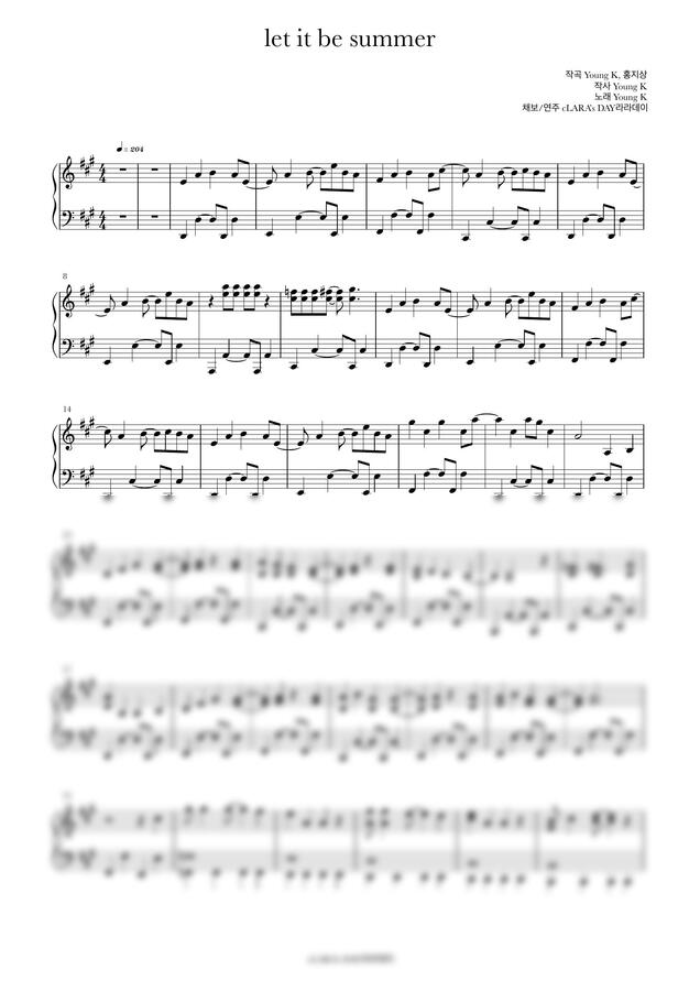 악보 > Young K(DAY6) - let it be summer by cLARA's DAY라라데이