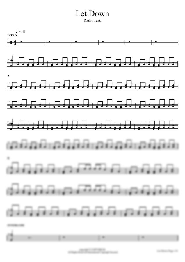 악보 > Radiohead - Let Down by COPYDRUM