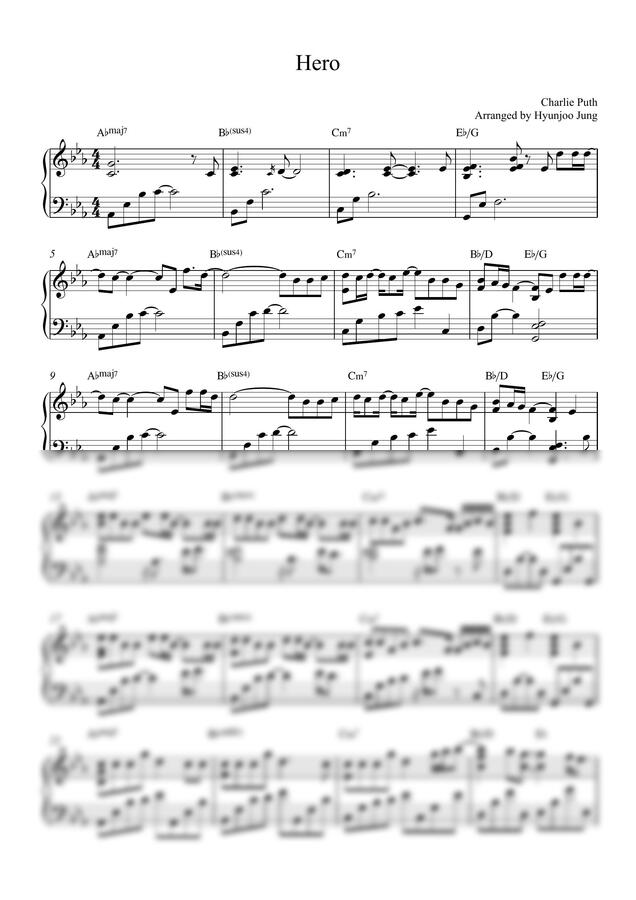 악보 > 찰리푸스 (charlie puth) - Hero (Piano solo) by Hyunjoo Jung