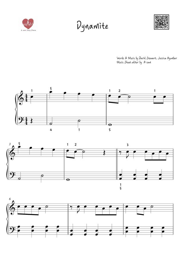 악보 방탄소년단 Bts Dynamite 쉬운 악보 Mr Qr By 에이쌤