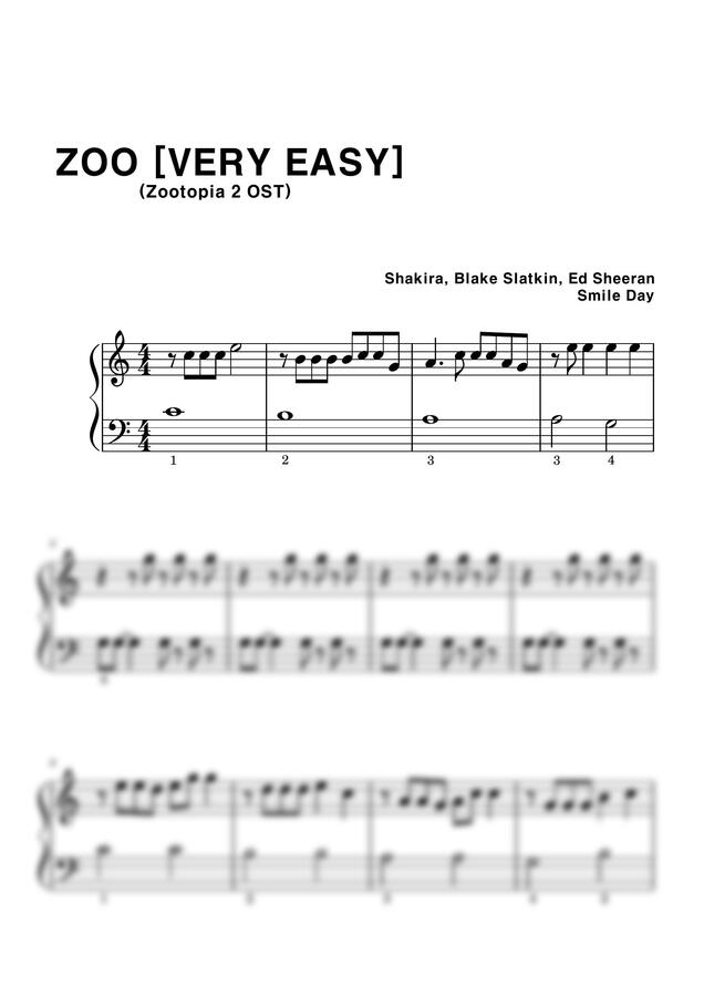 주토피아2 OST - ZOO(VERY EASY) 다장조,쉬운리듬,왼손고정악보 (바이엘중후반부터) - 스마일데이 피아노 악보 | 마피아