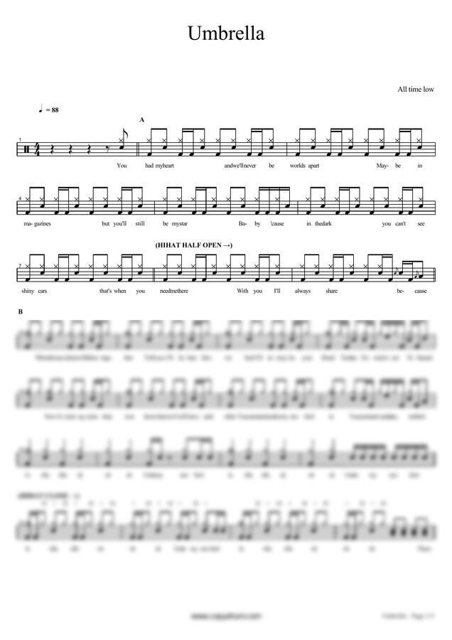 악보 > All Time Low - Umbrella by 카피드럼