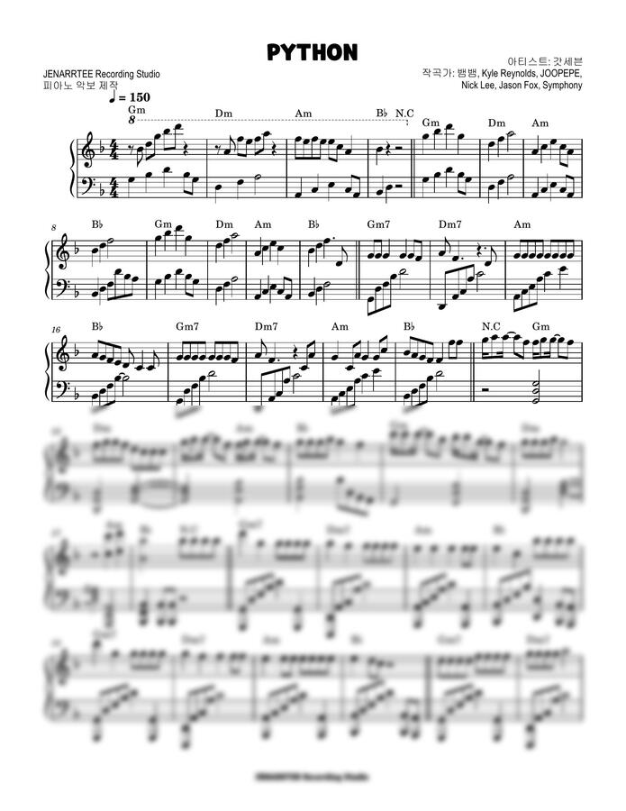 악보 > GOT7 (갓세븐) - PYTHON | JENARRTEE Recording Studio