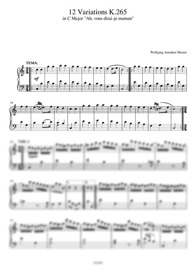 악보 > W. A Mozart (모차르트) - 12 Variations (작은별 변주곡) (콩쿨 추천곡) | JUNPIN