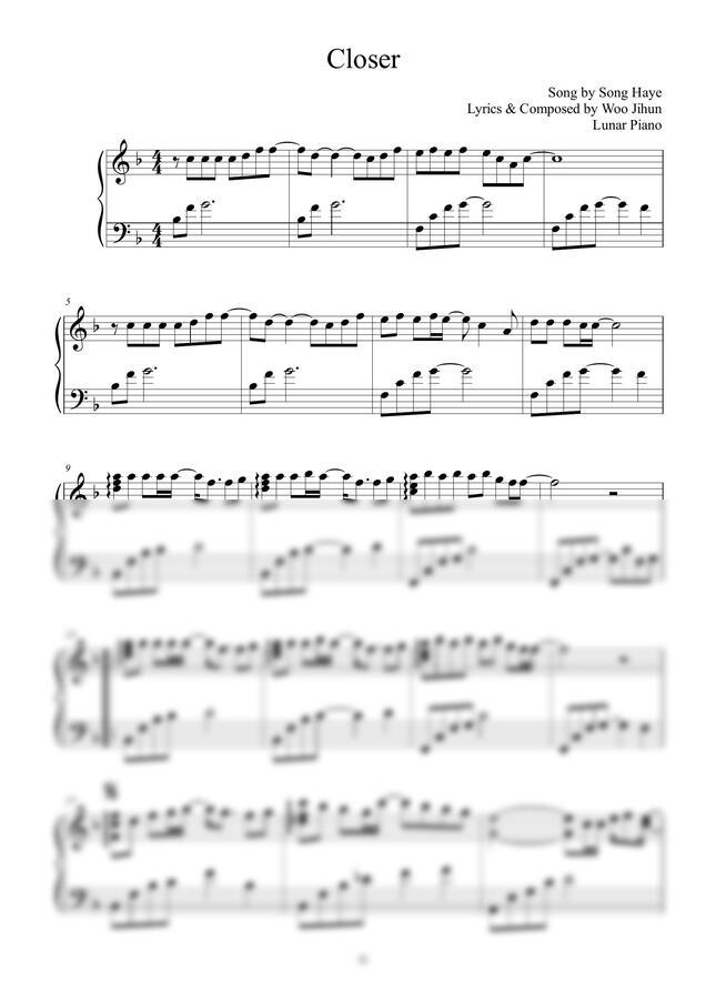 악보 > 송하예 - Closer (사내맞선 OST) by Lunar Piano 루나피아노